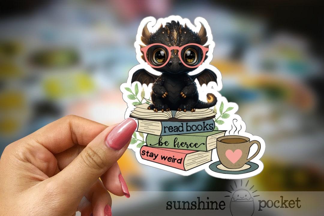 Bookish Baby Dragon Sticker, Fantasy Bookish Laptop Sticker, Cute ...