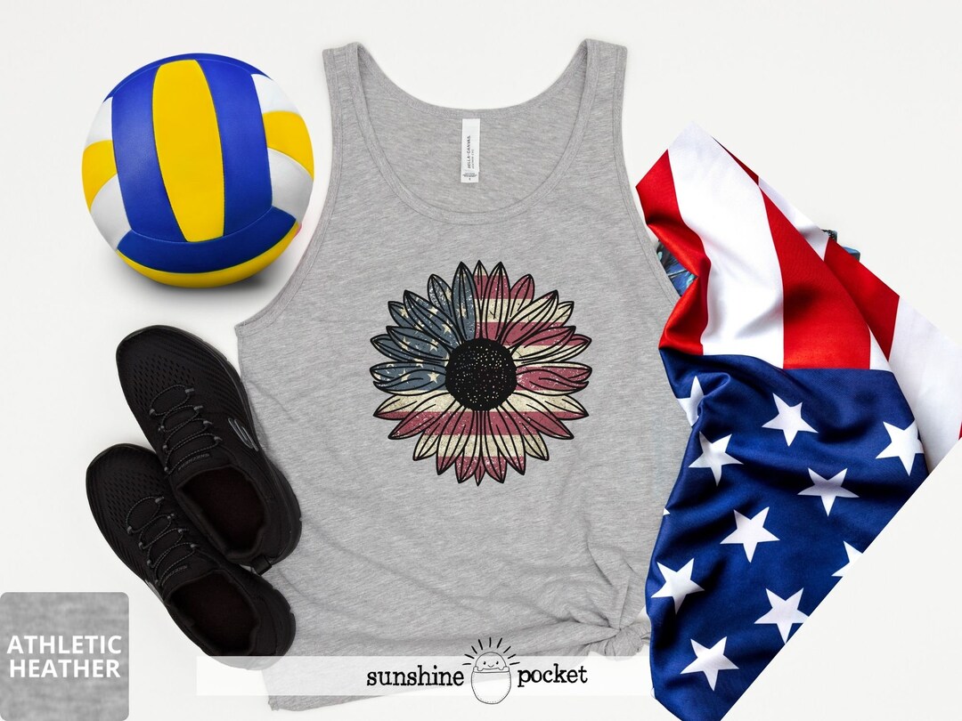 America Sunflower Tank Top, USA Flag Flower Unisex Tank Top, American ...