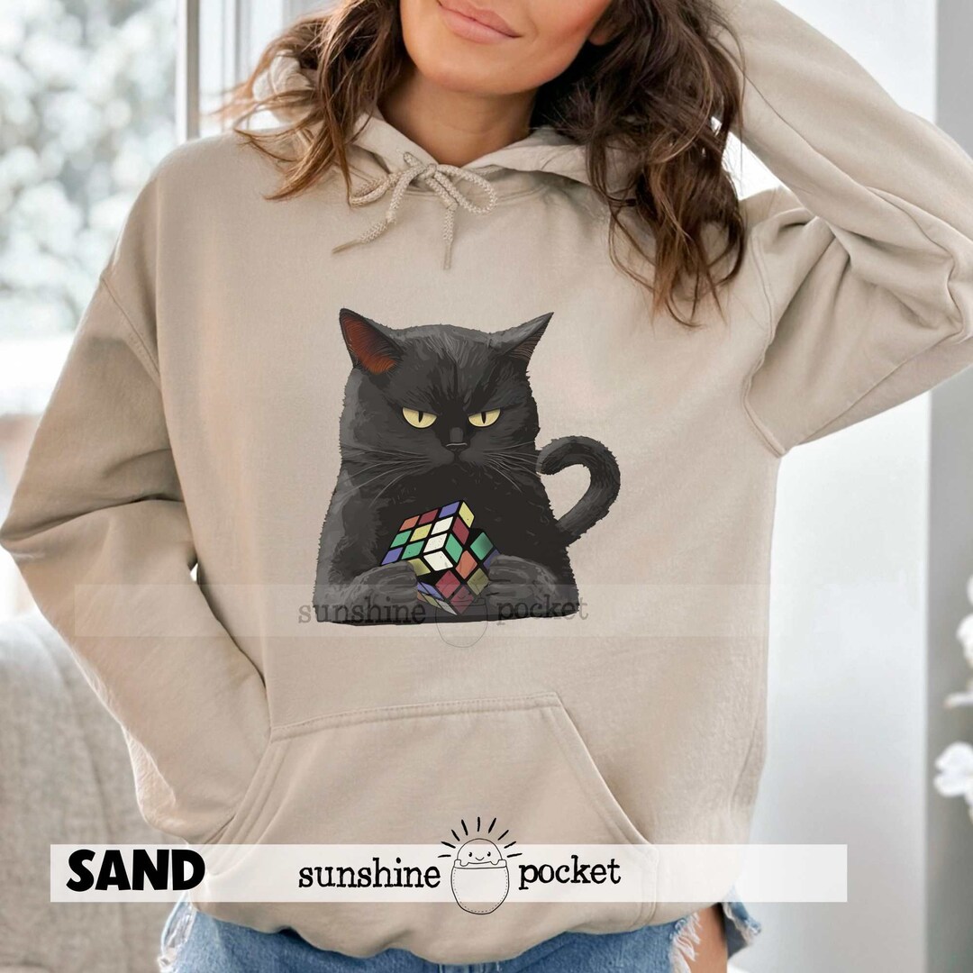 Rubiks Cube Hoodie, Black Cat Solving Rubiks Gift, Funny Rubik Cube ...