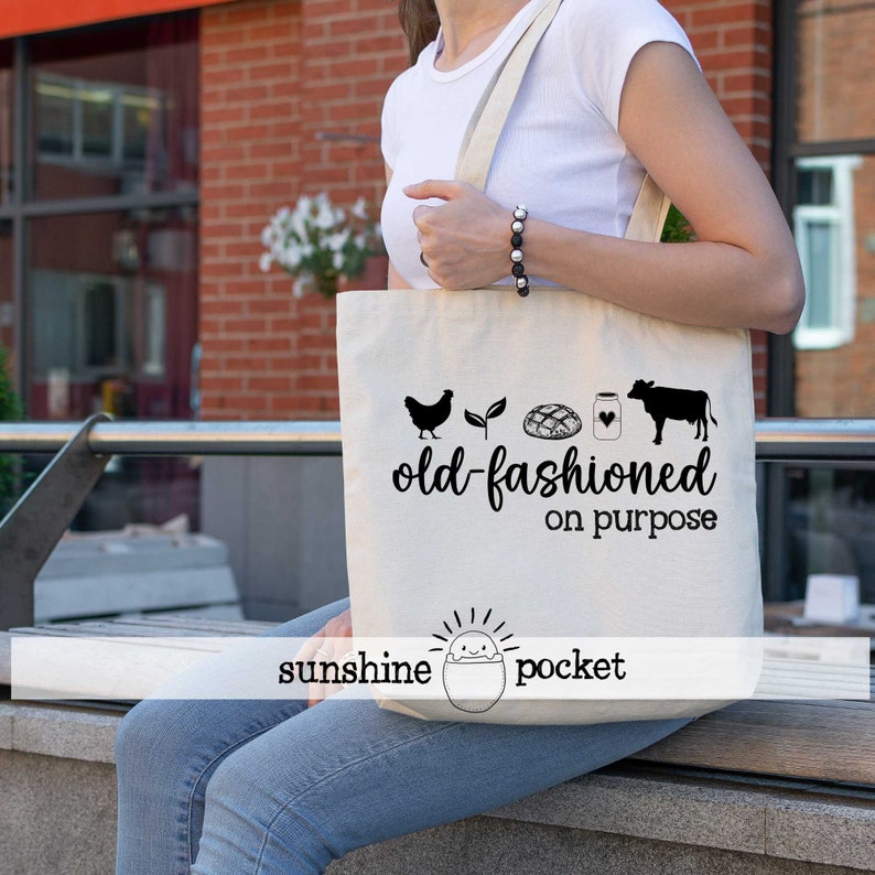 Old Fashioned Homesteader Farmer Tote Bag, Sourdough Cow Chicken, Farm ...