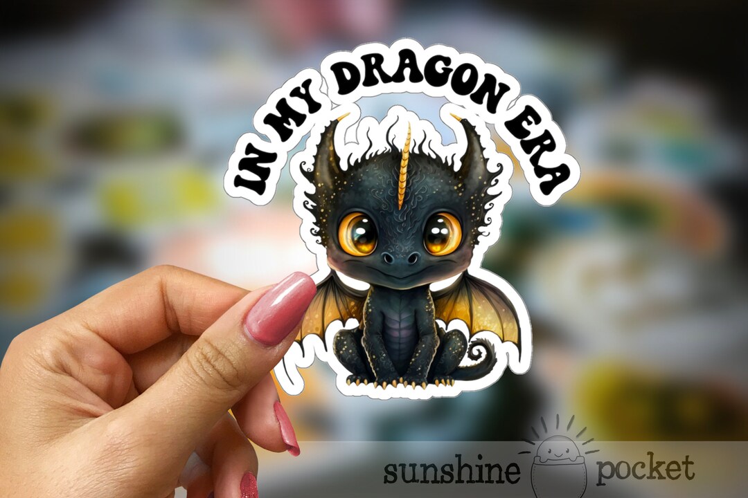 In My Dragon Era Sticker, Funny Fantasy Sticker, Black Dragon Sticker ...