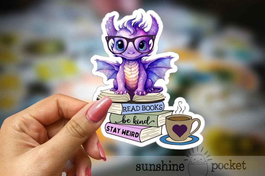 Book Dragon Sticker, Fantasy, Bookish Laptop Sticker, Pink Dragon, Girl ...