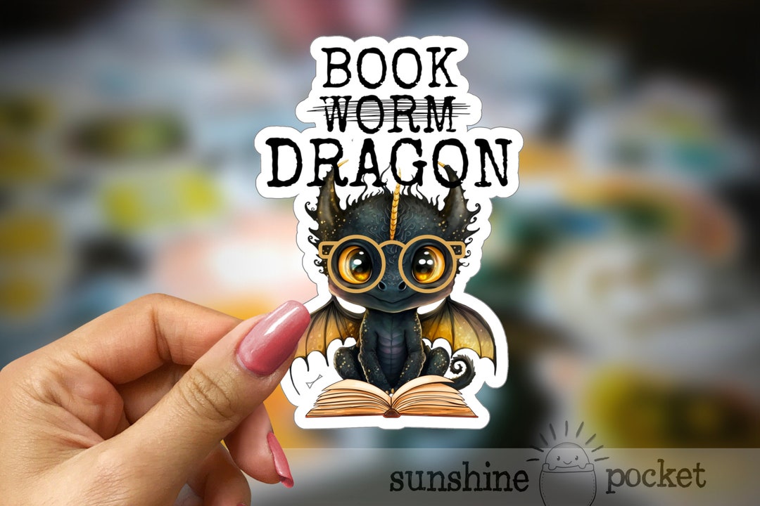 Book Dragon Sticker, Fantasy, Bookish Laptop Sticker, Dragon Lover ...