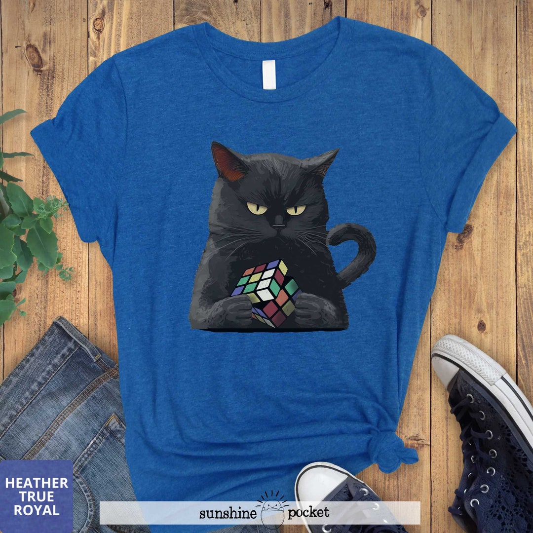 Rubiks Cube Shirt, Black Cat Solving Rubiks Cube Gift, Funny Rubik Cube ...