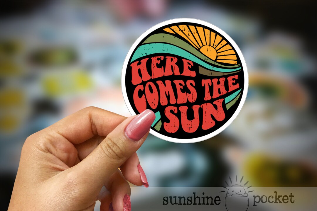 Here Comes the Sun Sticker, Retro Sunset, Beatles Sticker, Lyrics ...