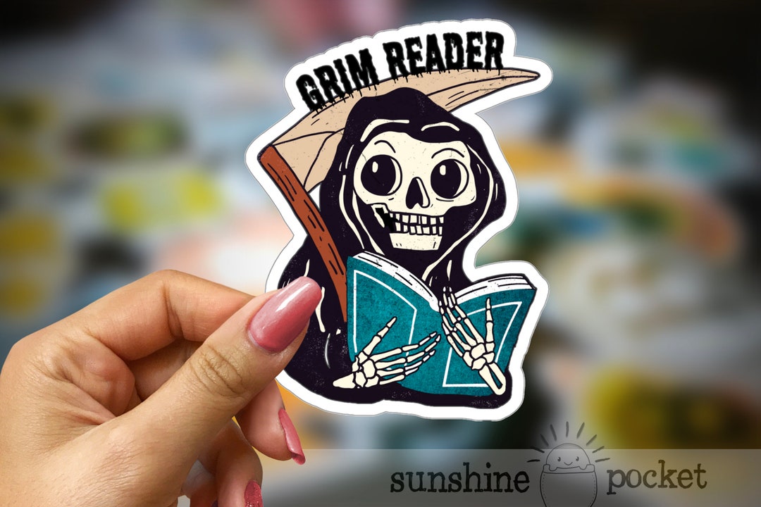 Grim Reader Sticker, Funny Horror Reader Spooky Sticker, Book Lover ...