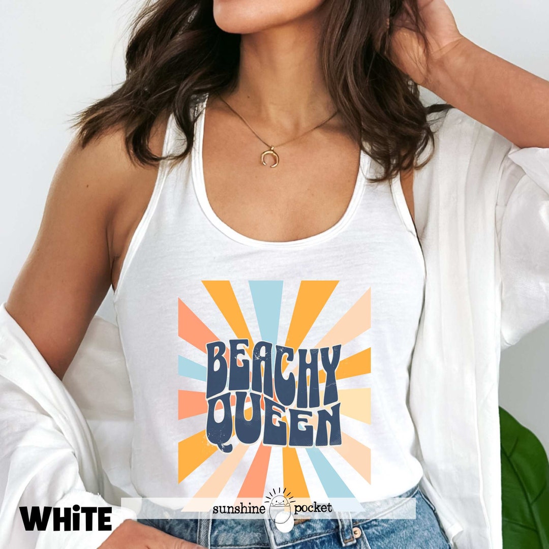Beachy Queen Women's Summer Retro Tank Top, Beach Bum Peachy Keen Funny ...