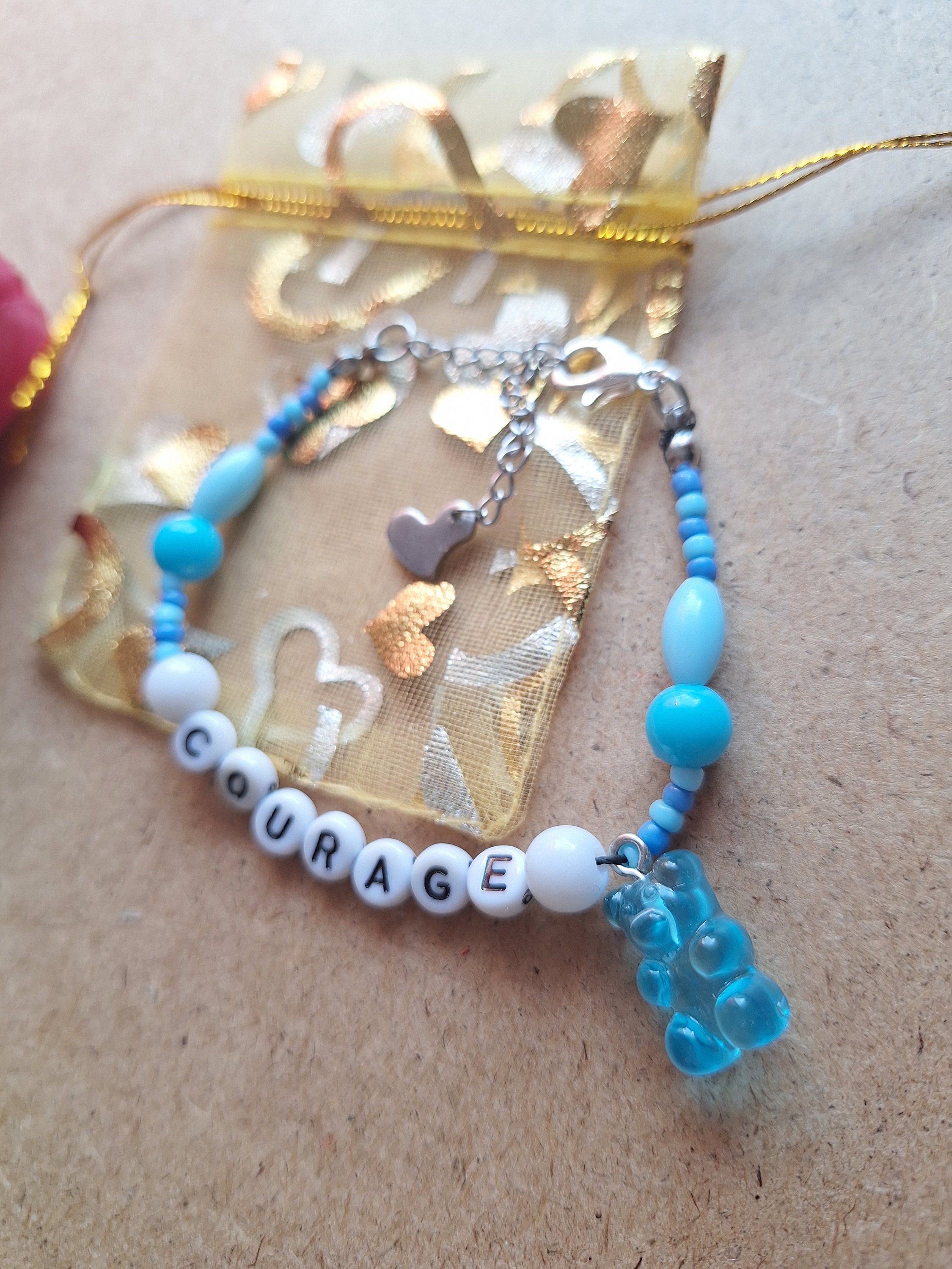 Awareness Bracelet Blue Ribbon GERD Motivation Pearl Bracelet Carabiner ...