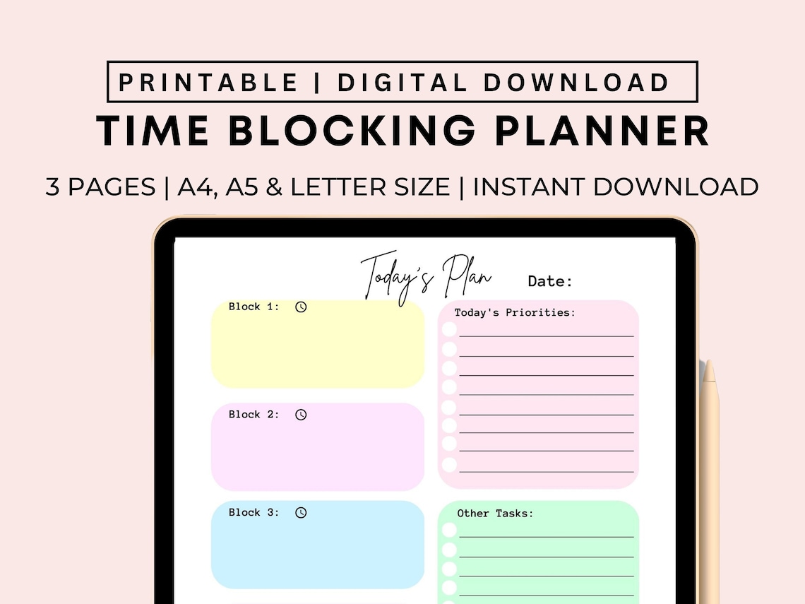 Time Blocking Planner | Printable Time Blocking Planner | Productivity ...