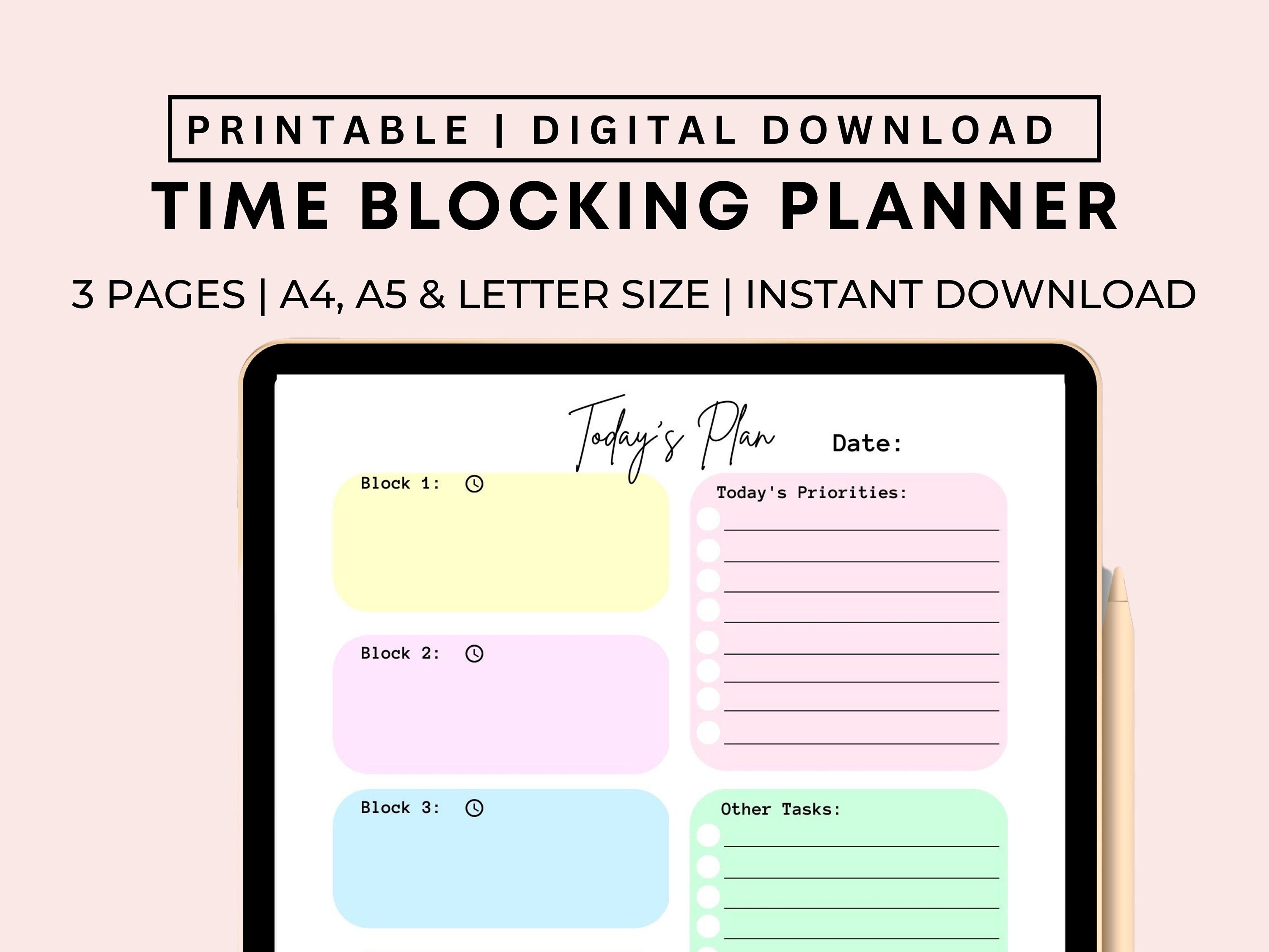 Time Blocking Planner | Printable Time Blocking Planner | Productivity ...