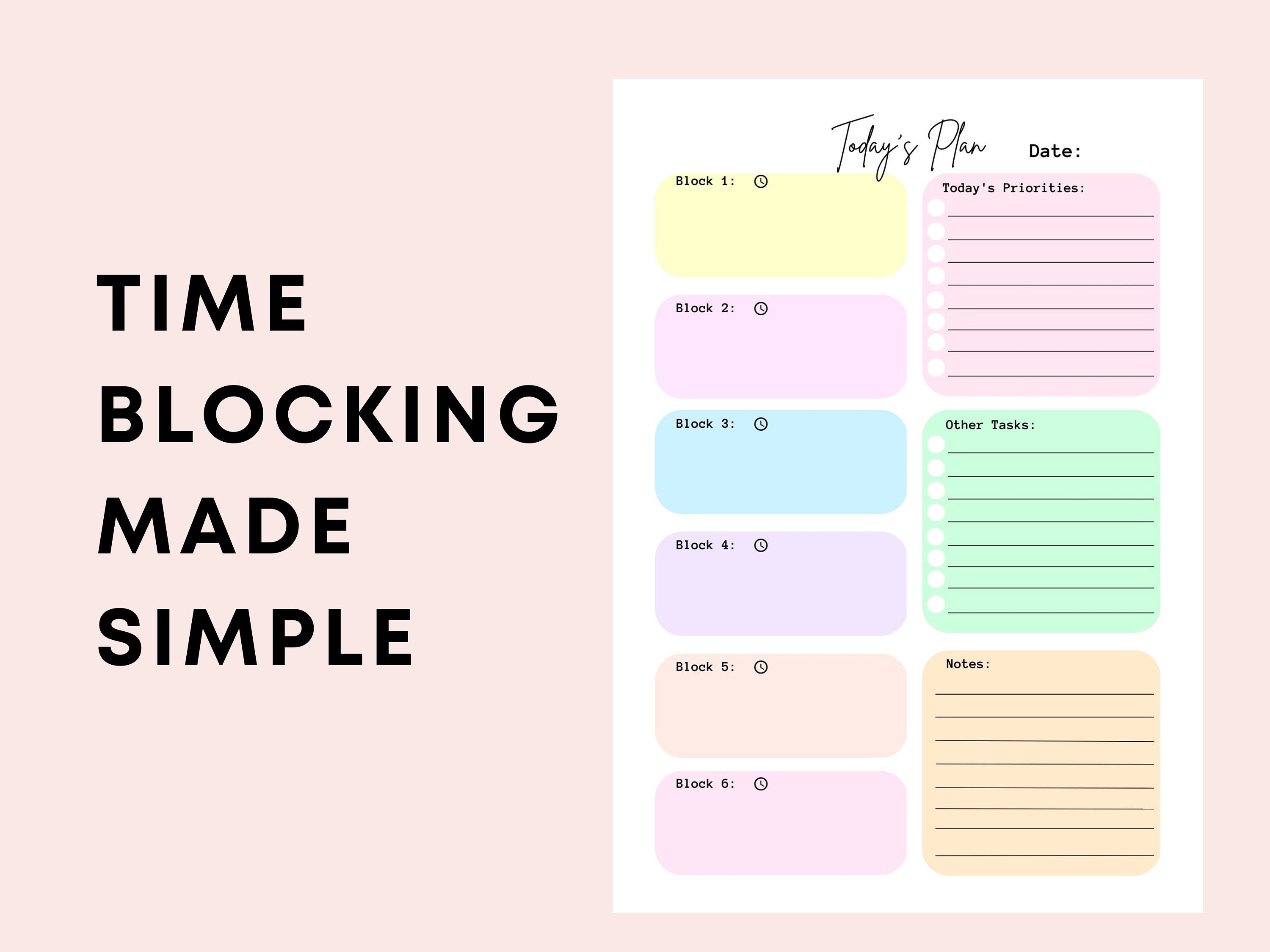 Time Blocking Planner Printable Time Blocking Planner Productivity ...