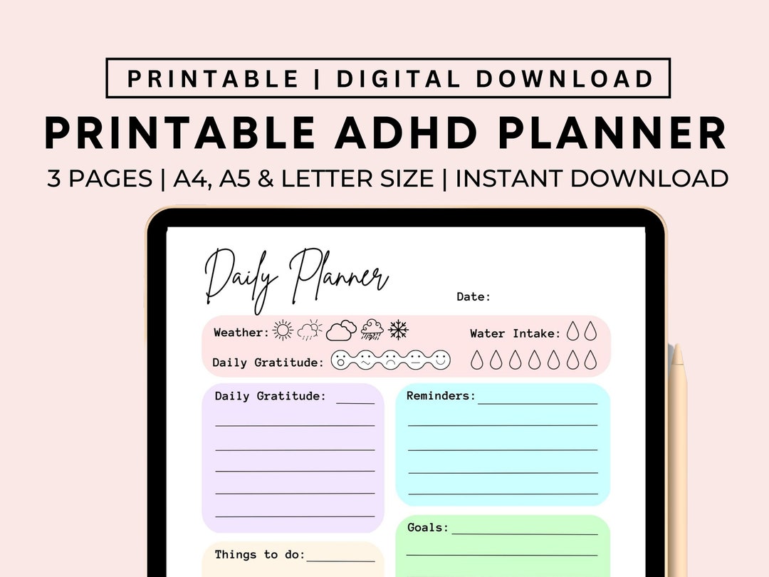 ADHD Planner | Printable ADHD Planner | Self Care Planner | Daily ...