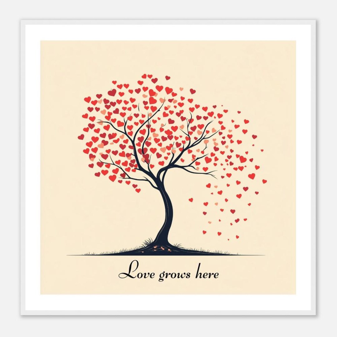Valentine's Day Tree With Heart Shape Leaves Wall Art, Heart Leaf Tree ...
