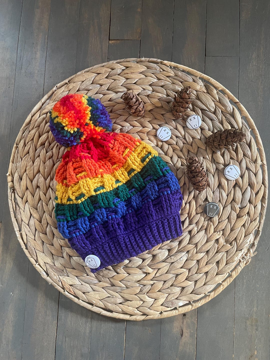 Gender-neutral PRIDE Crochet Pom Pom Toque With Hashtag Pattern - Etsy