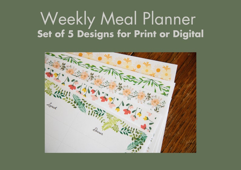 Weekly Meal Planner - Instant Download With 5 Designs - Etsy