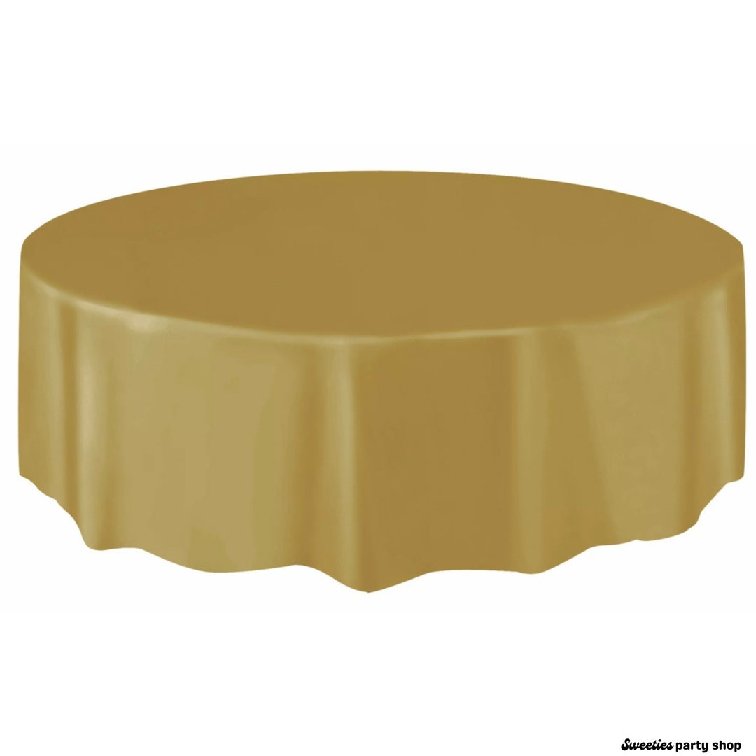 GOLD TABLECLOTH, Round Tablecloth, Plastic Tablecloth, Plastic Table ...