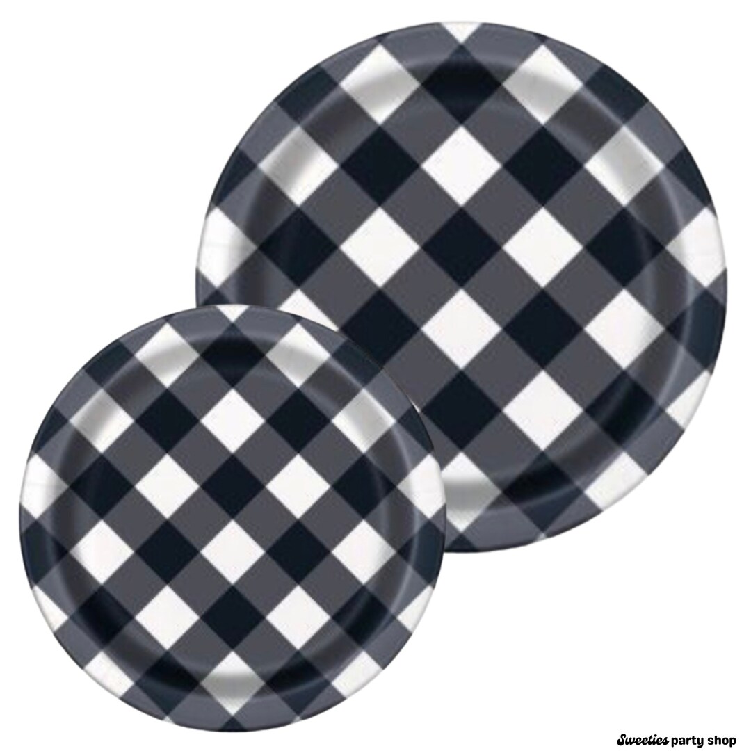 COUNTRY GINGHAM PLATES, Black & White Gingham, Party Plates, Disposable ...