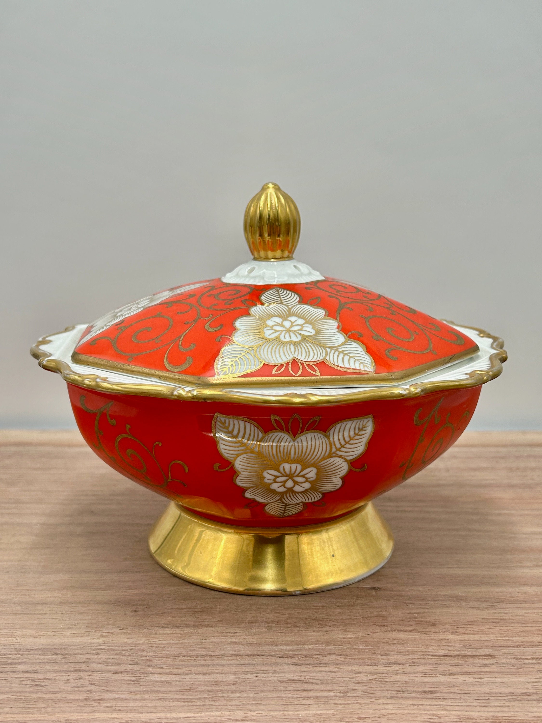 Eschenbach China Red and Gold Guild Floral Lidded Bowl - Etsy