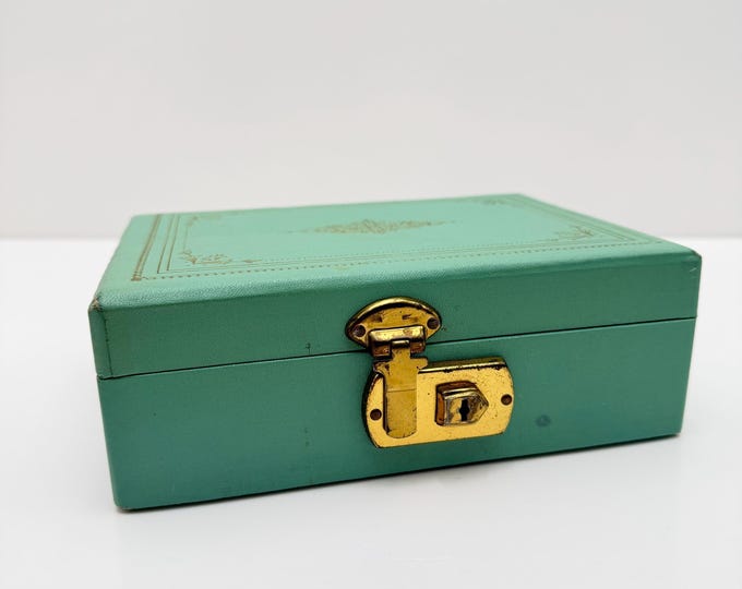Aqua Blue Vintage Gold Tone Locking Jewelry Box - Etsy