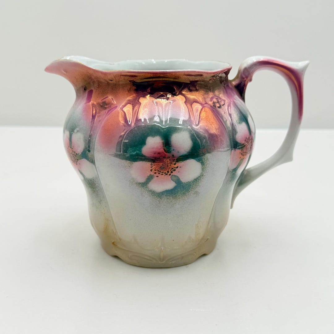 Vintage Lusterware Pitcher Vase, Pink Floral & Gold Porcelain - Etsy
