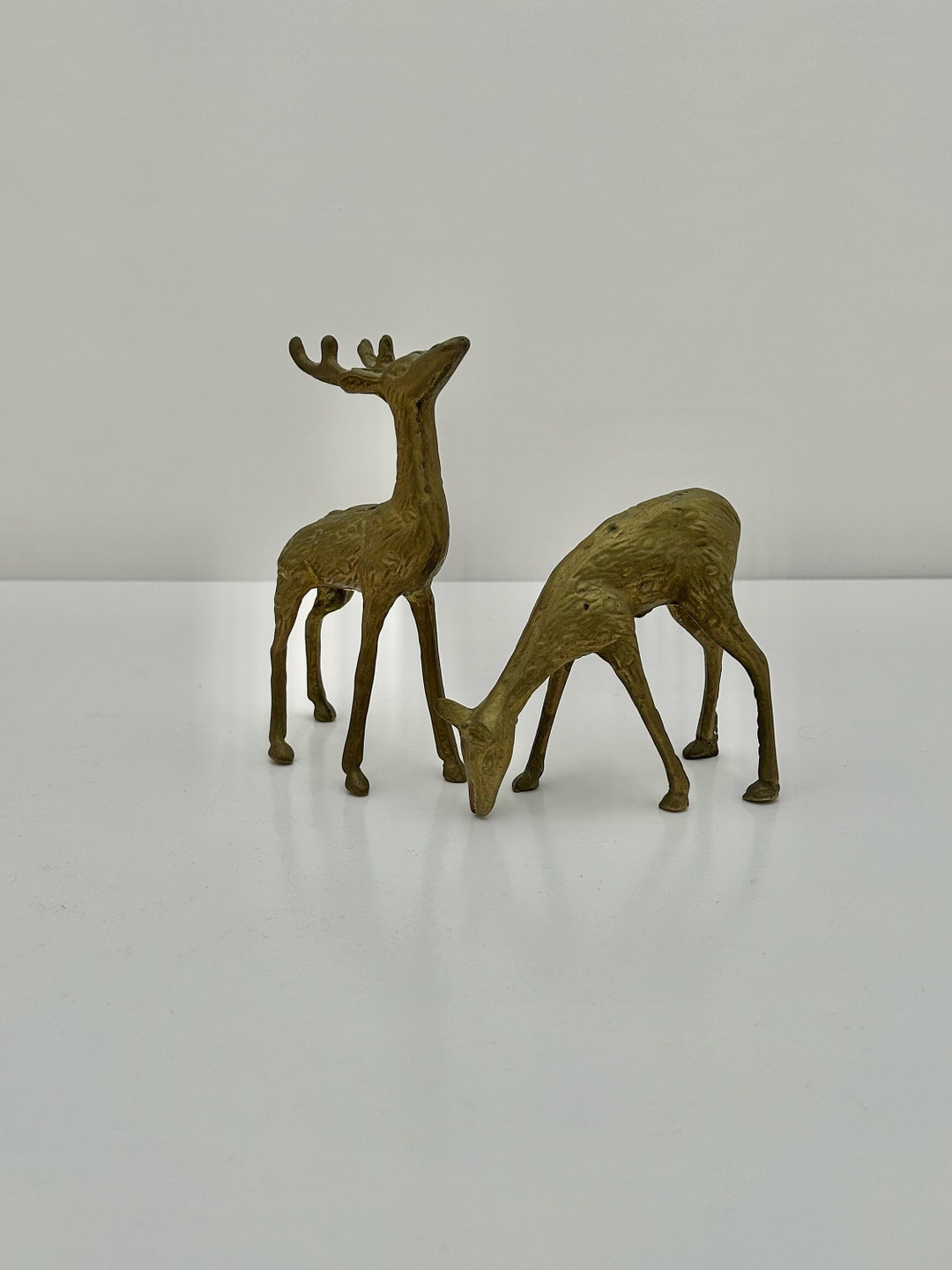 Brass Vintage Buck and Feeding Doe Figurines - Etsy