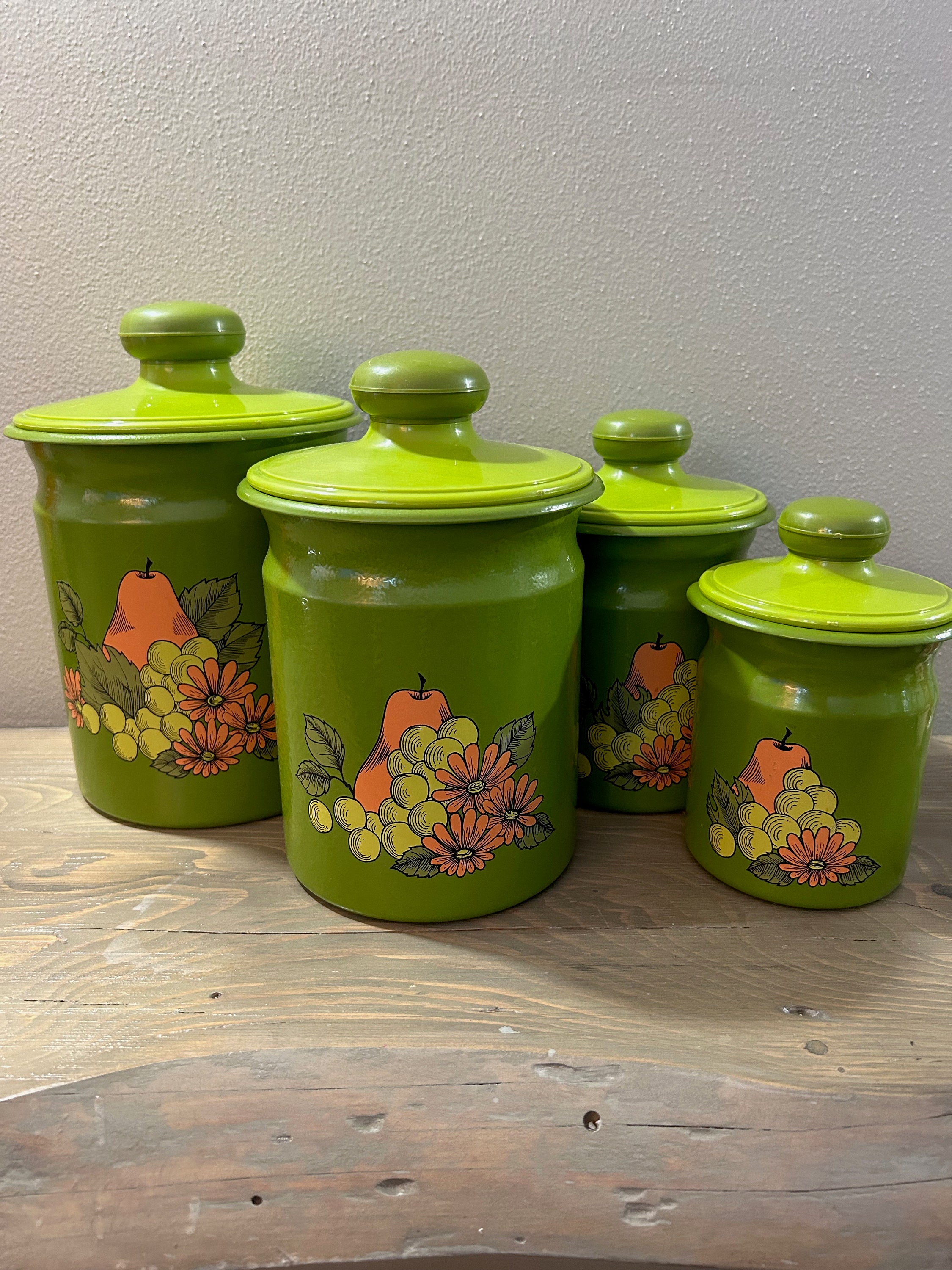 Kromex Aluminum 4 Piece Green Fruit and Flower Canister Set - Etsy