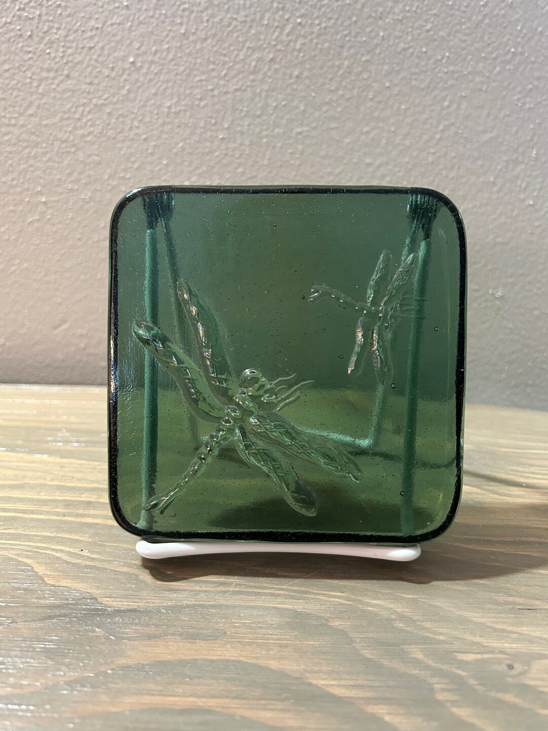 Green Art Glass Dragonfly Tile Paperweight - Etsy