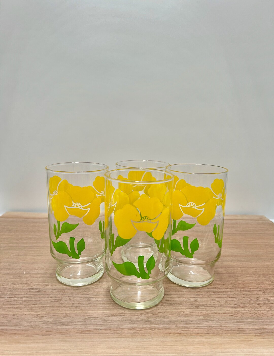 Anchor Hocking Yellow Foxy Flowers Juice Glass Set of 4 - Etsy