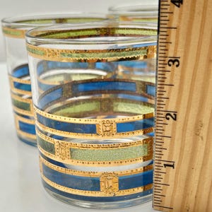 Culver Empress Blue, Green and 22K Gold Lowball Glasses - Etsy