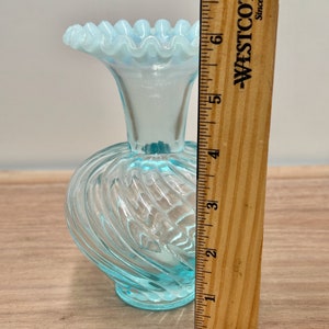 Fenton Blue Opalescent Ruffled Top Swirl Vase - Etsy