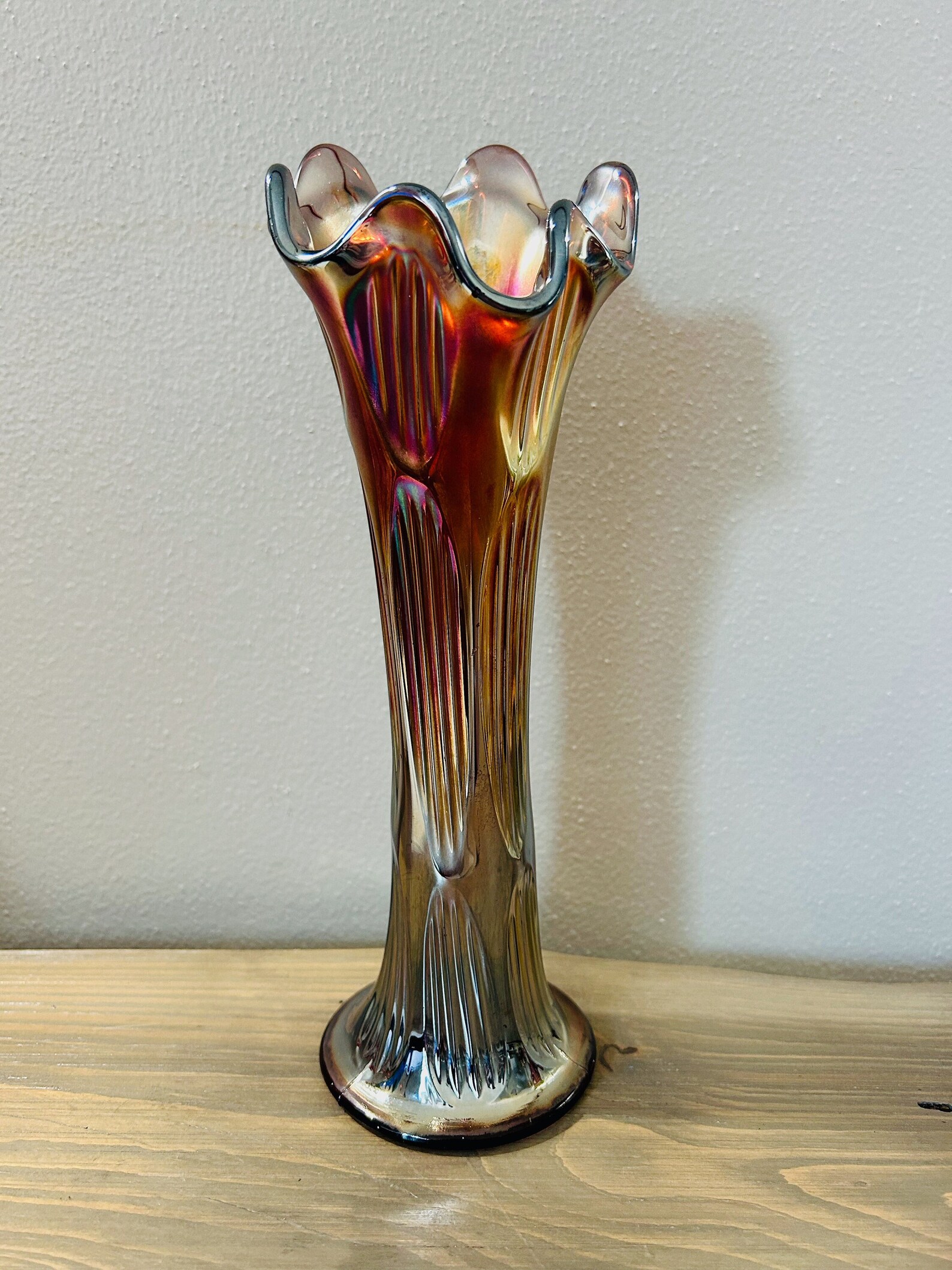 Fenton Amethyst Base Diamond and Ribs Carnival Glass Swung Vase - Etsy