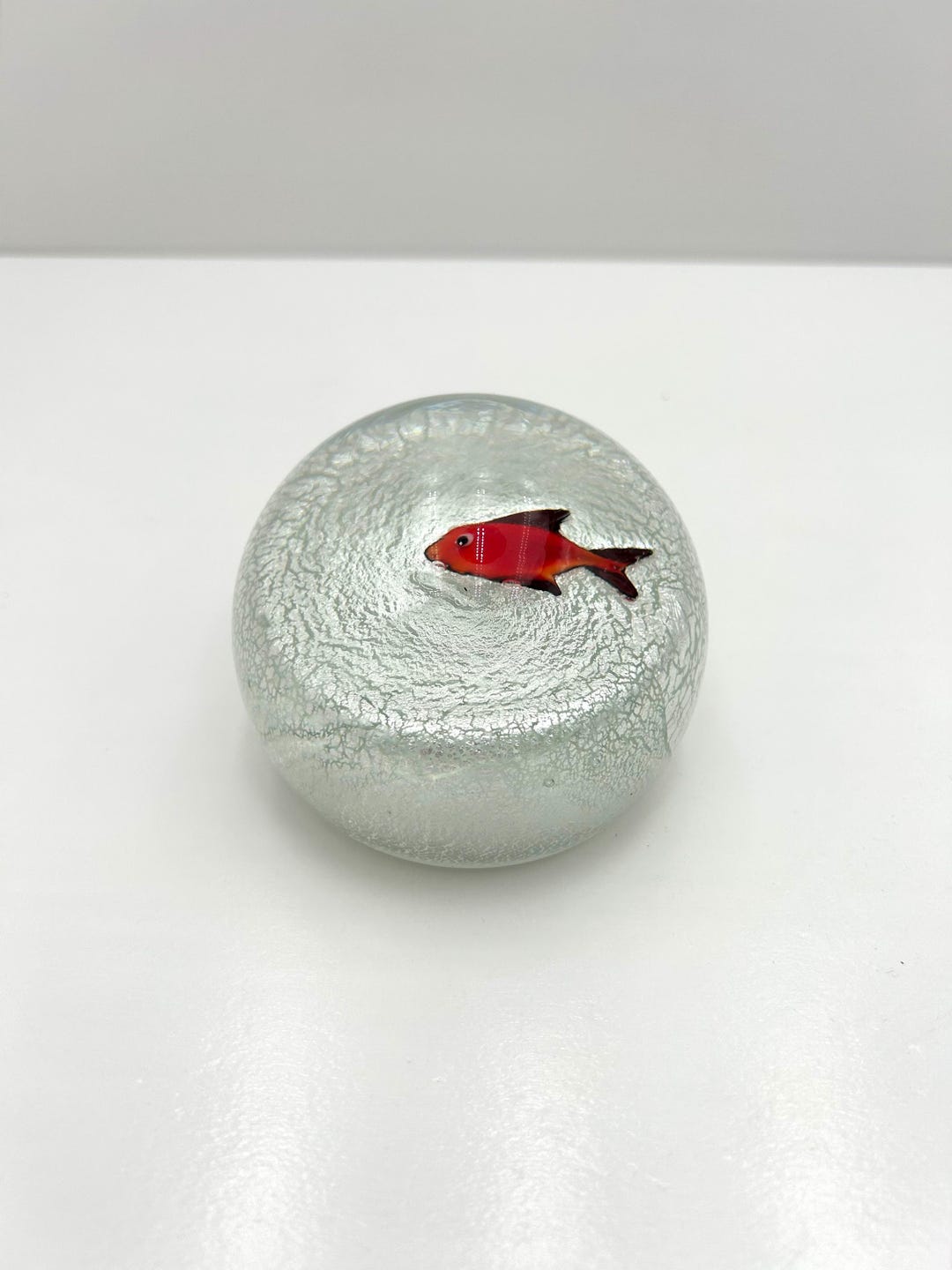 Art Glass Paperweight With Orange Fish Swimming in a Silver Pool - Etsy