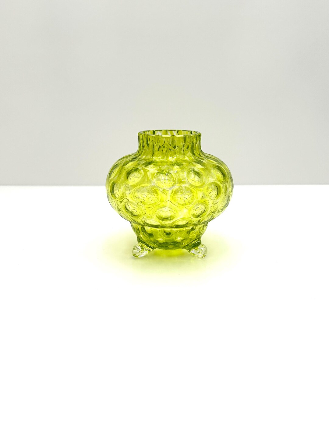 Light Chartreuse Coin Dot Footed Glass Bowl Vase - Etsy