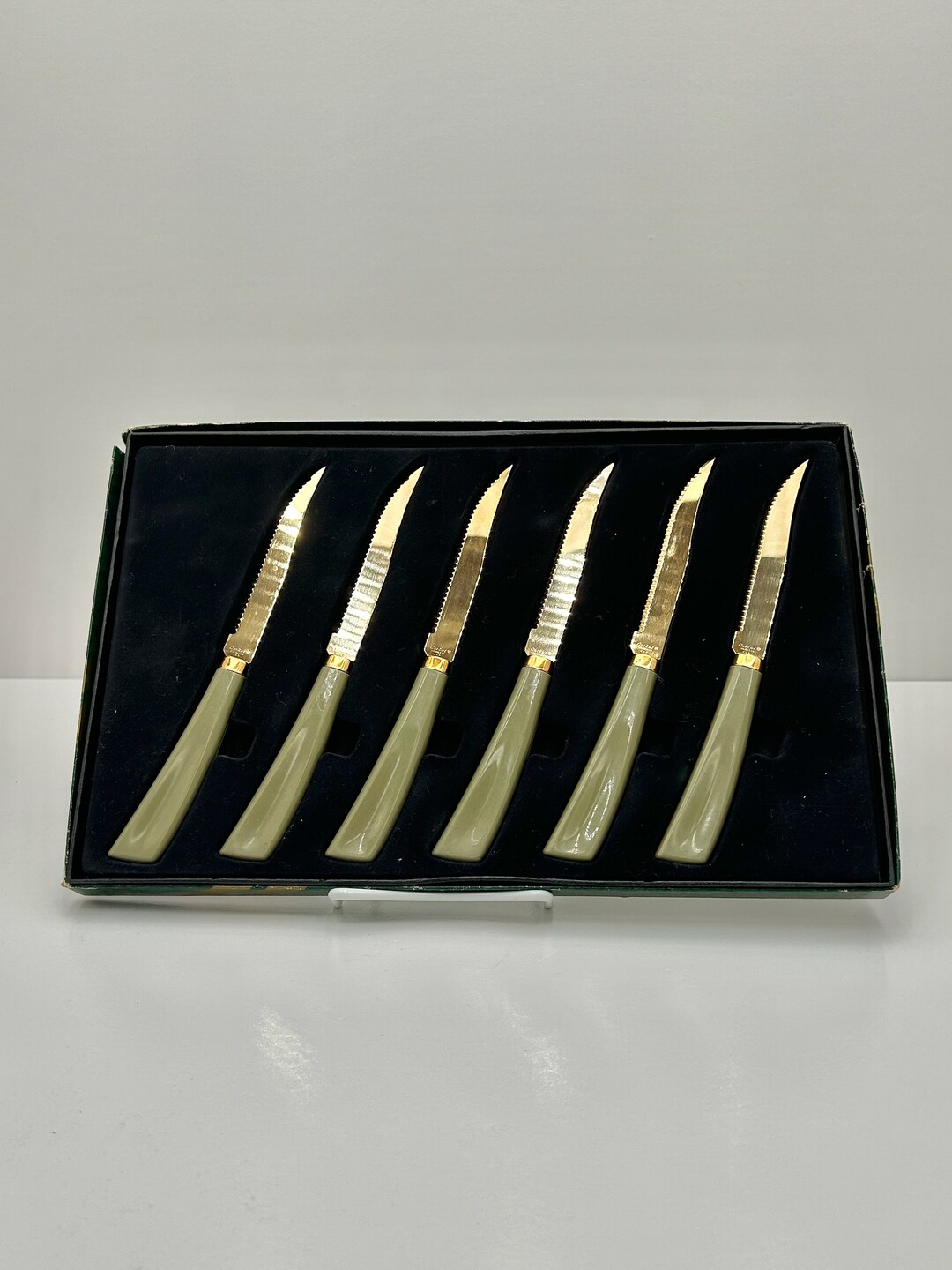 Kirby Set of 6 Vintage Gold Tone and Sage Handle Quikut Knives - Etsy