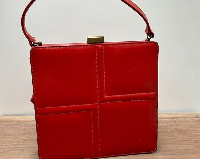 Viki Brand Vintage Red Block Design Leather Handbag - Etsy