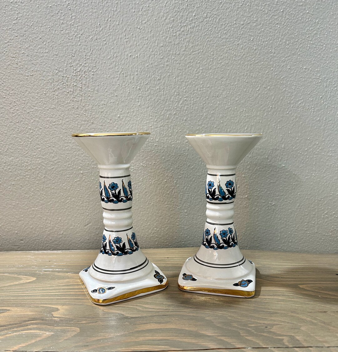 Hand Painted Manousakis Gold Gilded Pair of Candlesticks - Etsy