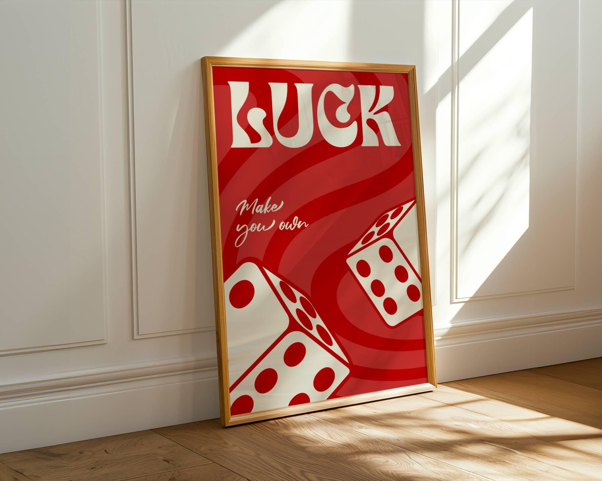 Make Your Own Luck Poster, Lucky Art Print, Red Retro Dice Art, Funky ...