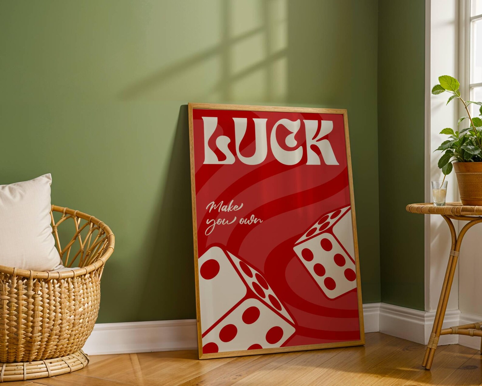 Make Your Own Luck Poster, Lucky Art Print, Red Retro Dice Art, Funky ...