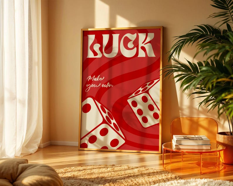 Make Your Own Luck Poster, Lucky Art Print, Red Retro Dice Art, Funky Y2K Aesthetic Wall Decor ...