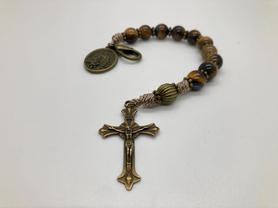 Tiger's Eye Single Decade Rosary: Guardian Angel Medal, St Michael ...