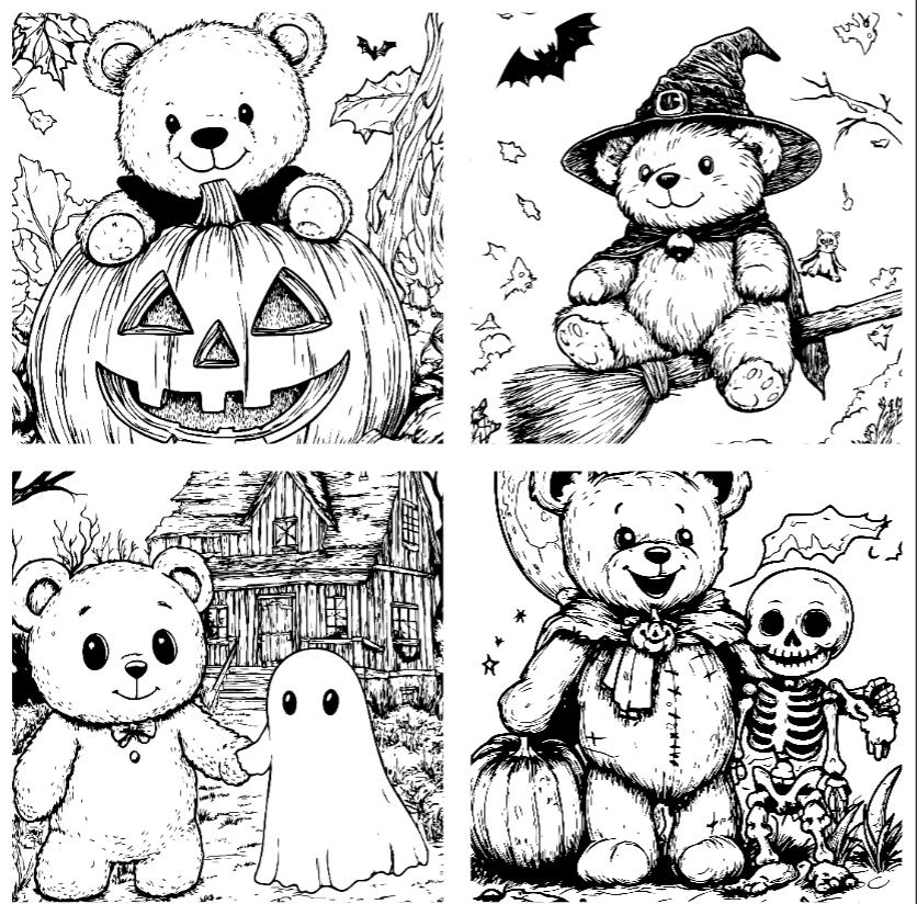 The Teddy Bear Halloween Coloring Pages - Etsy