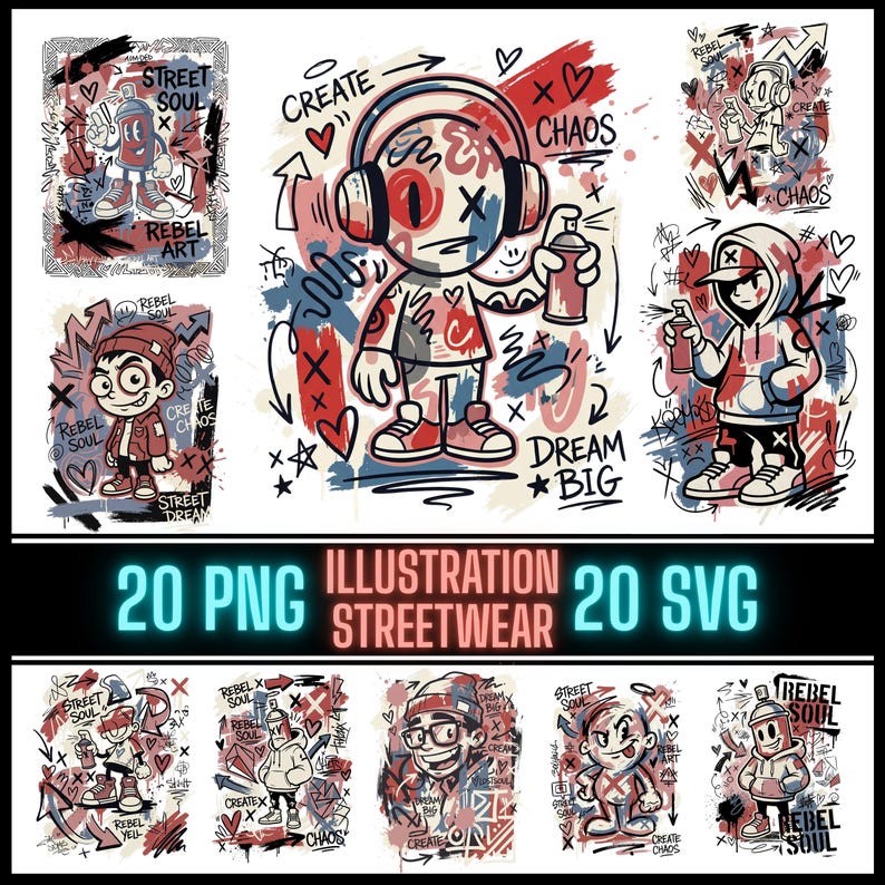 Streetwear Illustration Pack SVG PNG – Graffiti Rebel Art Designs for T ...