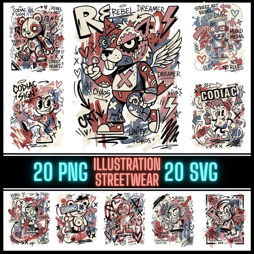 Streetwear Illustration Pack SVG PNG – Graffiti Rebel Art Designs for T ...