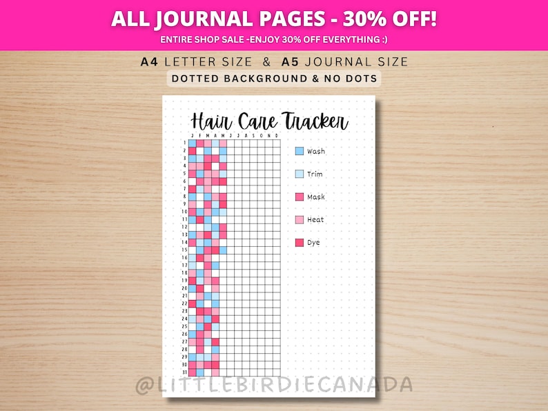 Hair Care Tracker - PRINTABLE Journal Page - Beauty Routine - Hair Wash ...