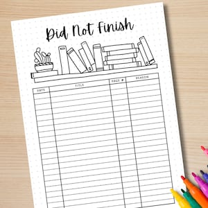 Did Not Finish Reading Tracker - PRINTABLE Journal Page - Book Journal ...