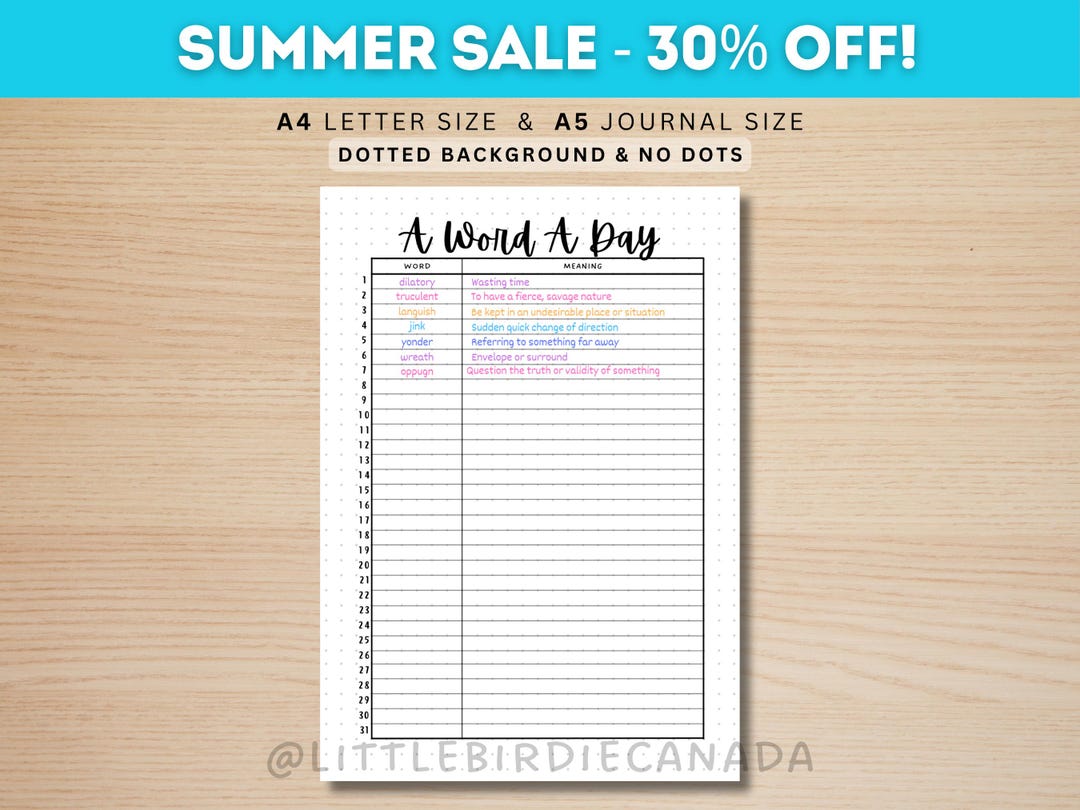 A Word A Day - PRINTABLE Journal Page - New Word A Day - Daily Word ...