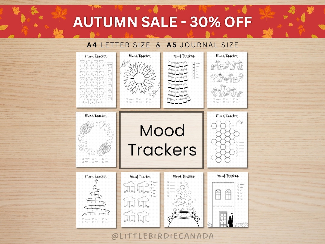 Mood Trackers Bundle PRINTABLE Journal Pages Digital Planner Pages A5 ...