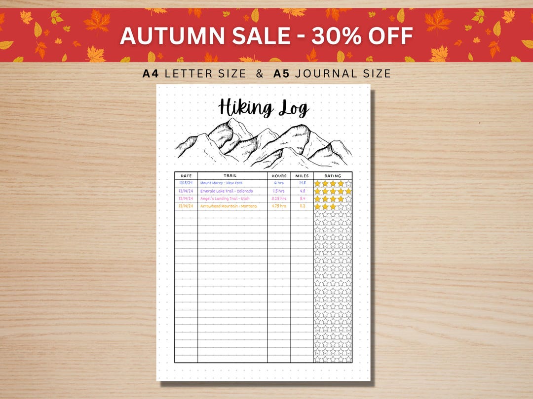Hiking Log PRINTABLE Journal Page Hiking Tracker Hike Tracker Hiking ...