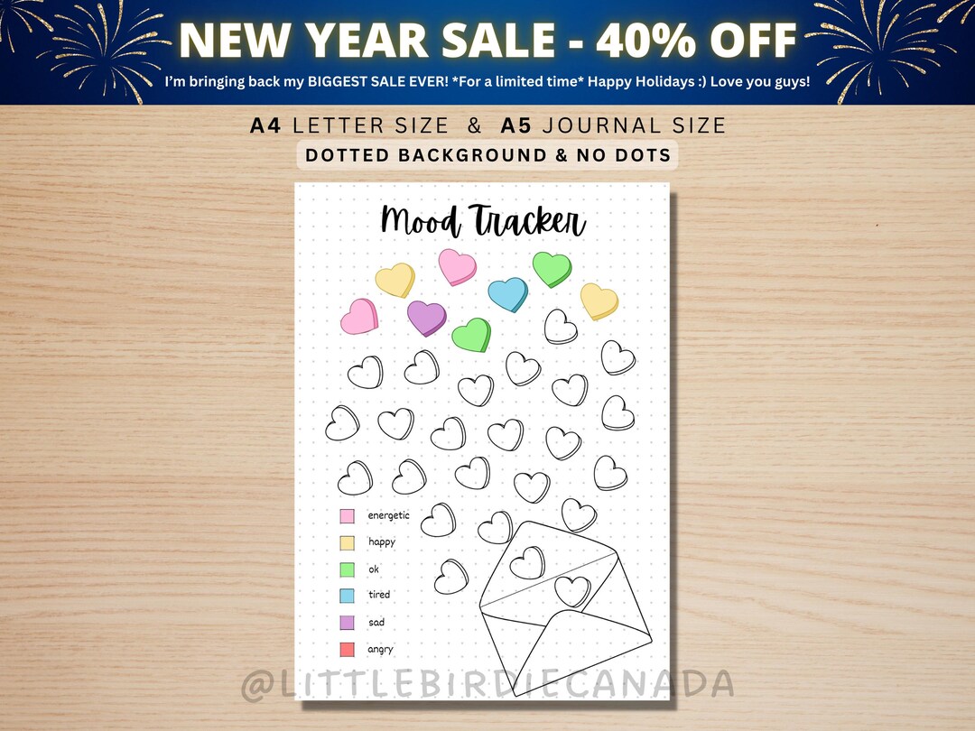 Heart Mood Tracker PRINTABLE Journal Page Planner Page Feelings Tracker ...