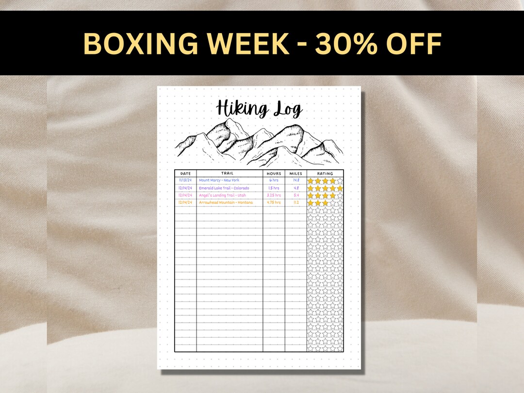 Hiking Log A5 Journal Page PRINTABLE TRACKER Hiking Tracker Hike ...